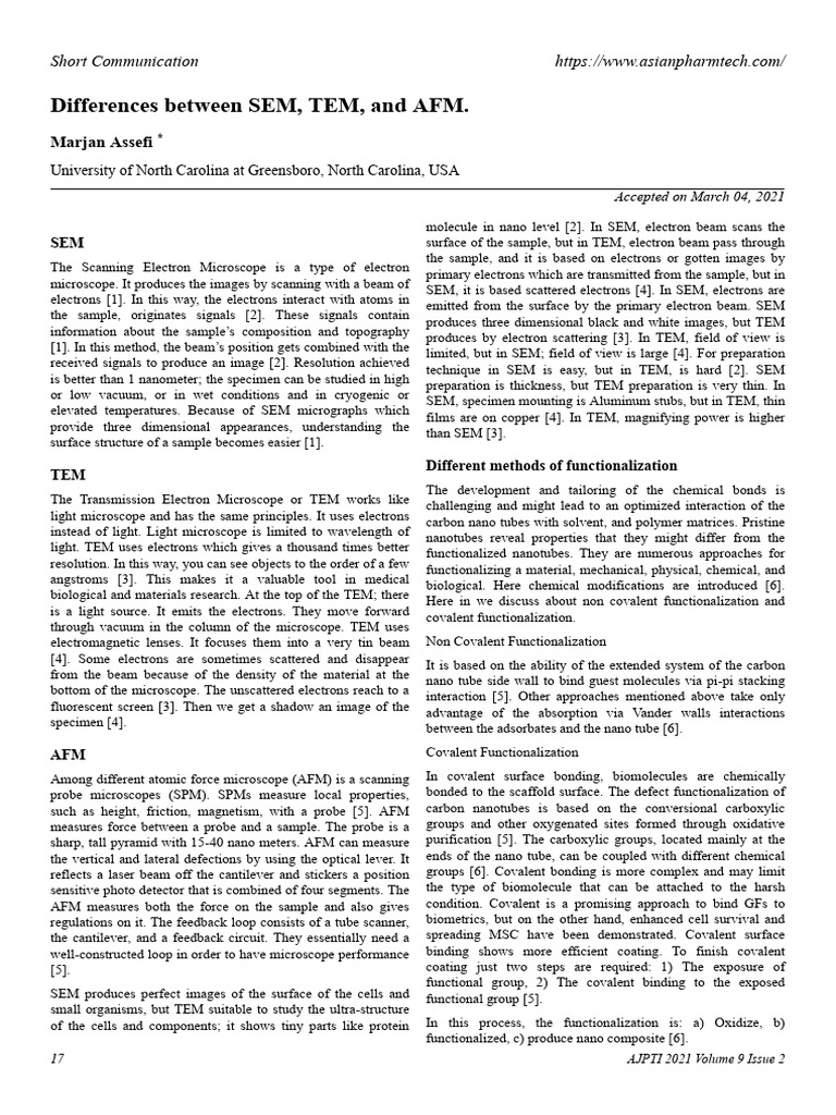 Differences Between Sem Tem and Afm | PDF | Scanning Electron ...