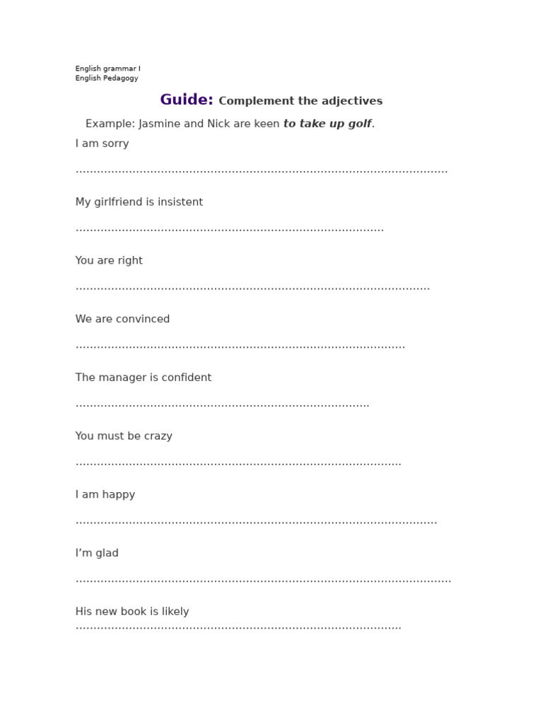 Guide Complement the Adjective | PDF