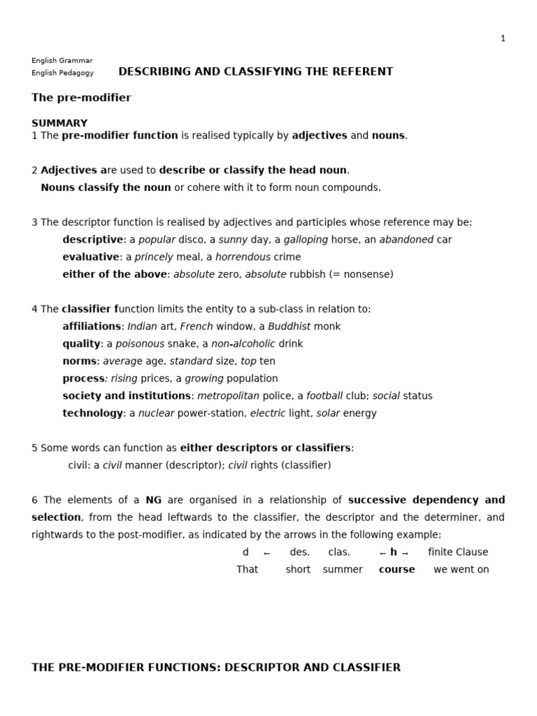 Handout Describing and Classifying The Referent B | PDF | Adjective | Noun
