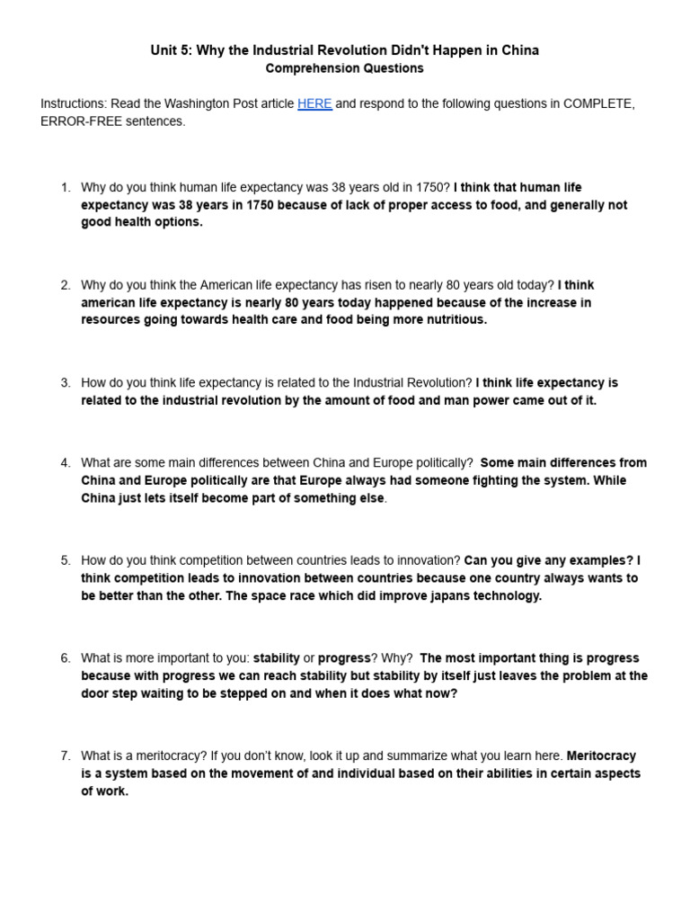 Why The Industrial Revolution Didn't Happen in China Questions | PDF