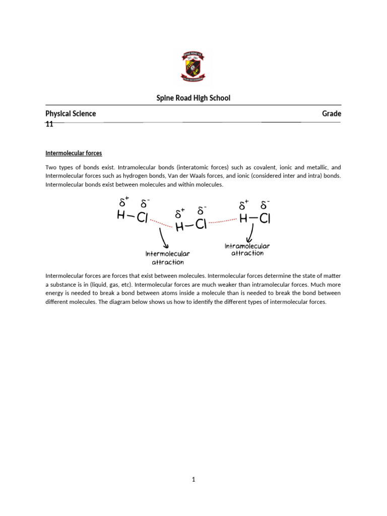 Physical Science - Grade 11 Intermolecular Forces | PDF ...
