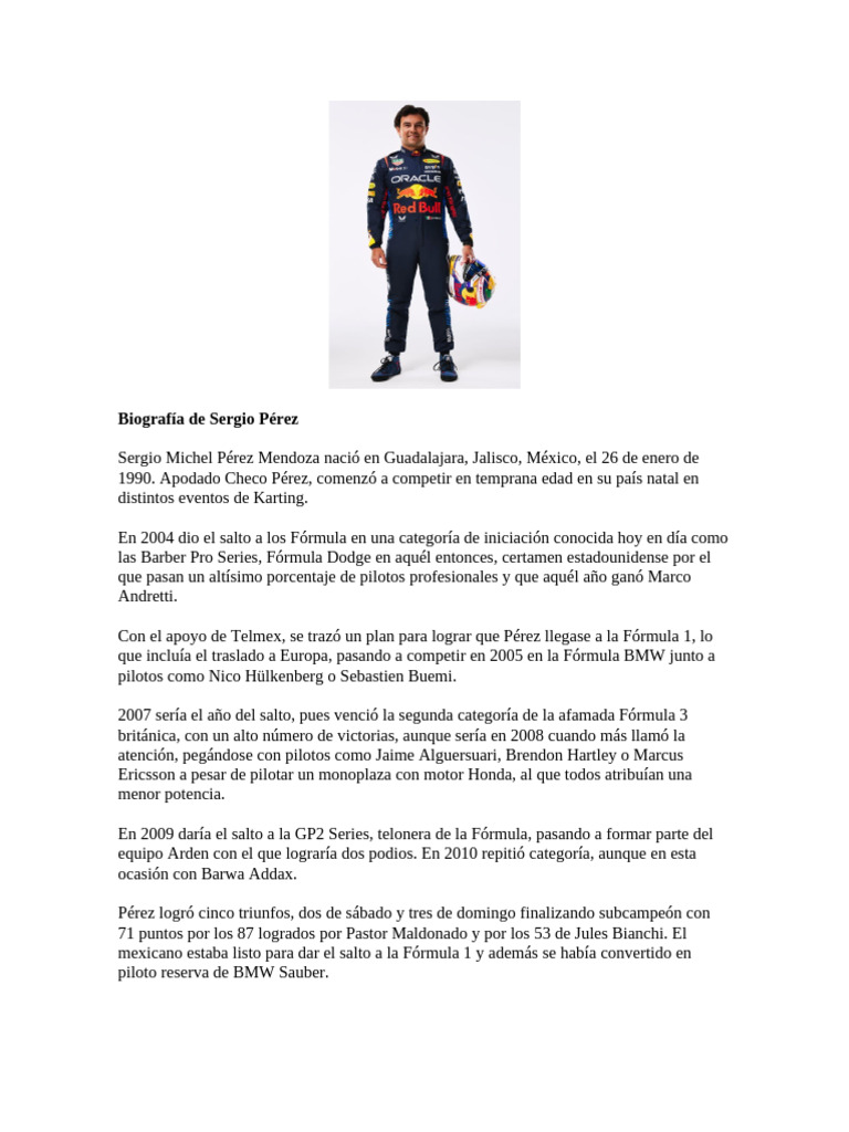 Biografía de Sergio Pérez | PDF | Formula Racing Series ...