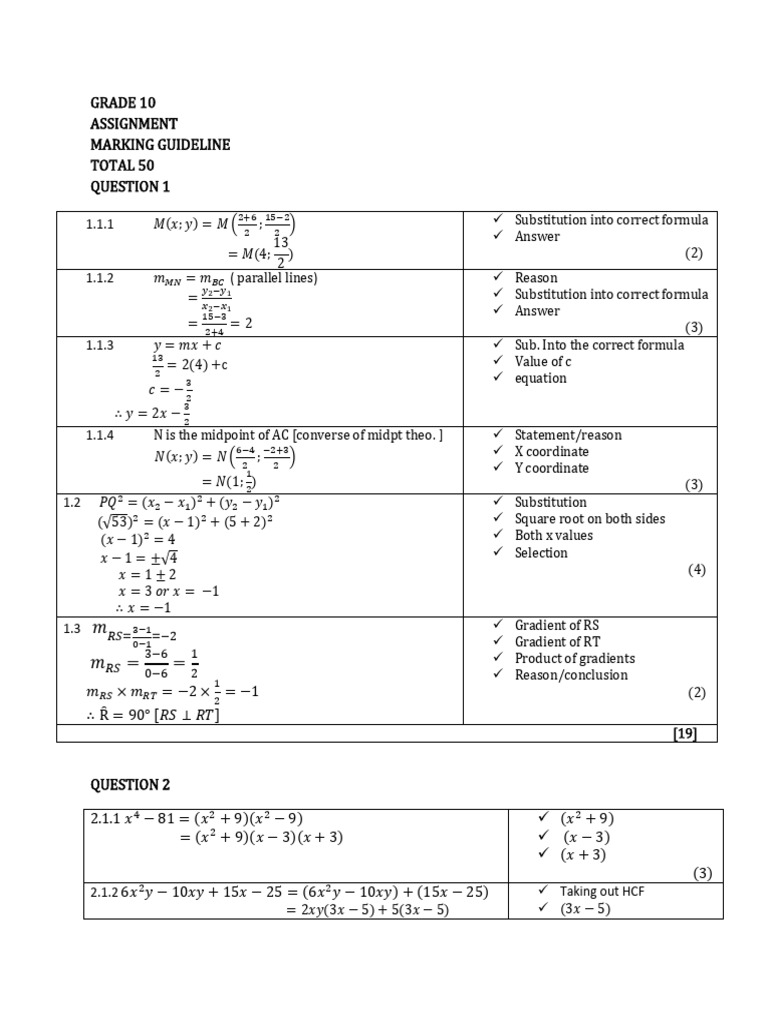 GR10 ASSIGNMENT MEMO 2025 | PDF | Square Root | Mathematics