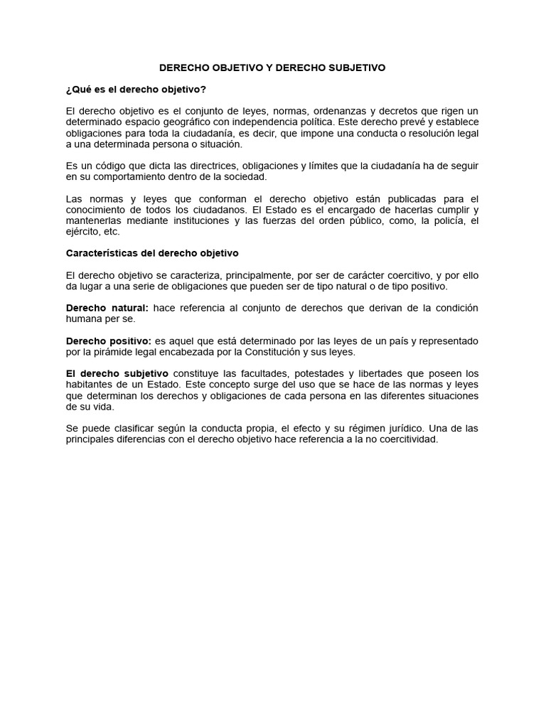 Derecho Objetivo y Derecho Subjetivo | PDF
