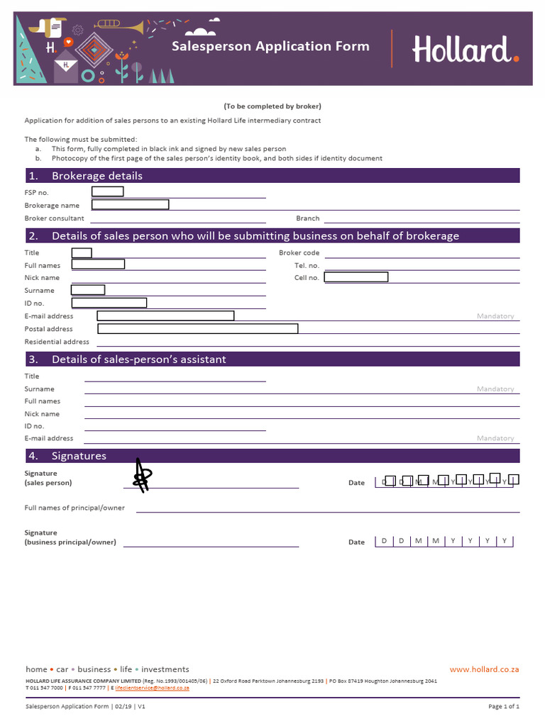 Salesperson Application Form Completed | PDF
