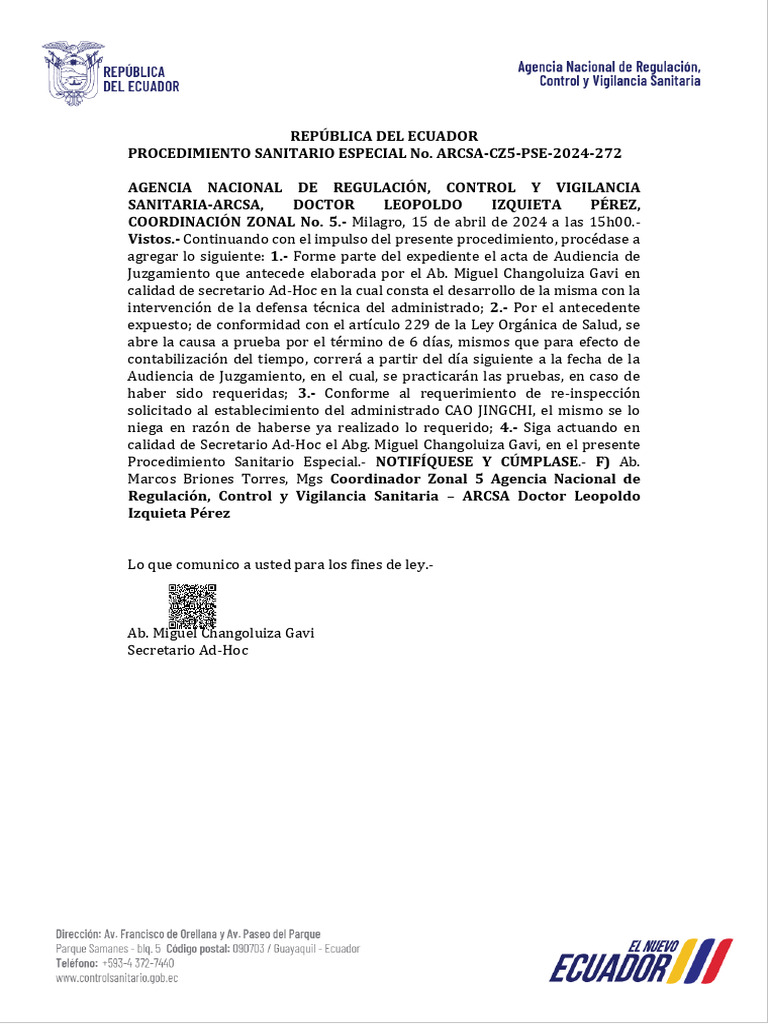 Prov. 8 Apertura de Prueba Arcsa-2024-272.Docx-signed | PDF