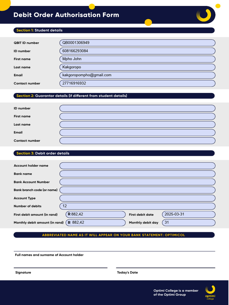 DebitOrderForm248152 20250210104306 | PDF | Debit Card | Banks