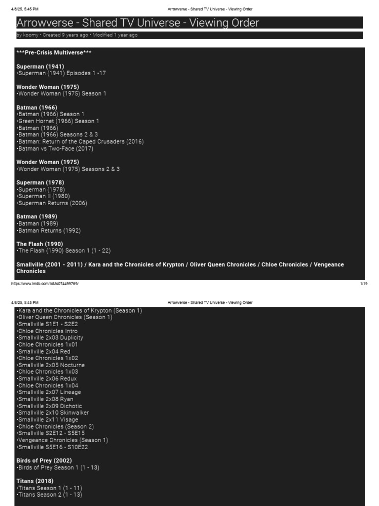 Arrowverse Viewing Order Guide | PDF | American Drama Television Series ...