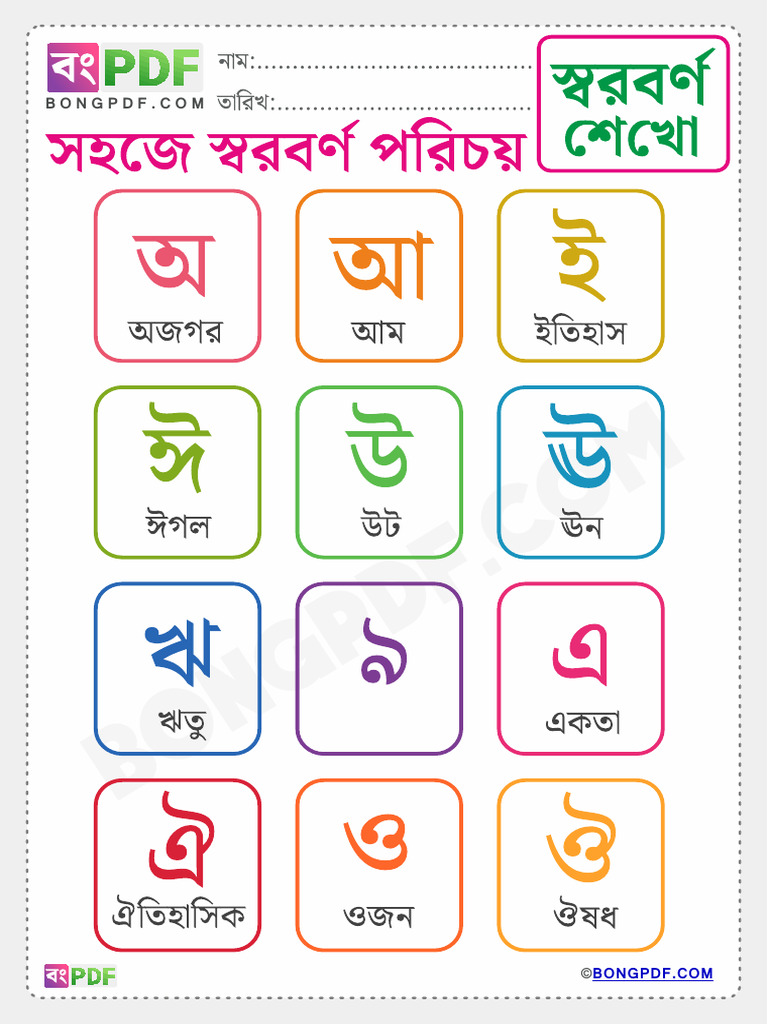 Swarabarna Bengali Worksheet | PDF