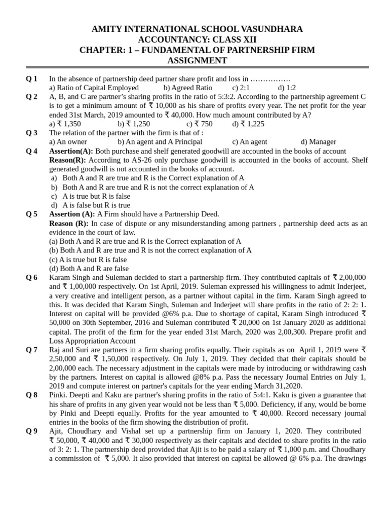 Class 12 Partnership Assignment Questions | PDF | Business