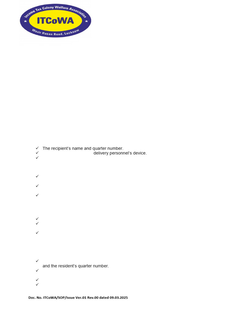 Standard Operating Procedure (SOP) for Entry of Delivery Personnel and ...