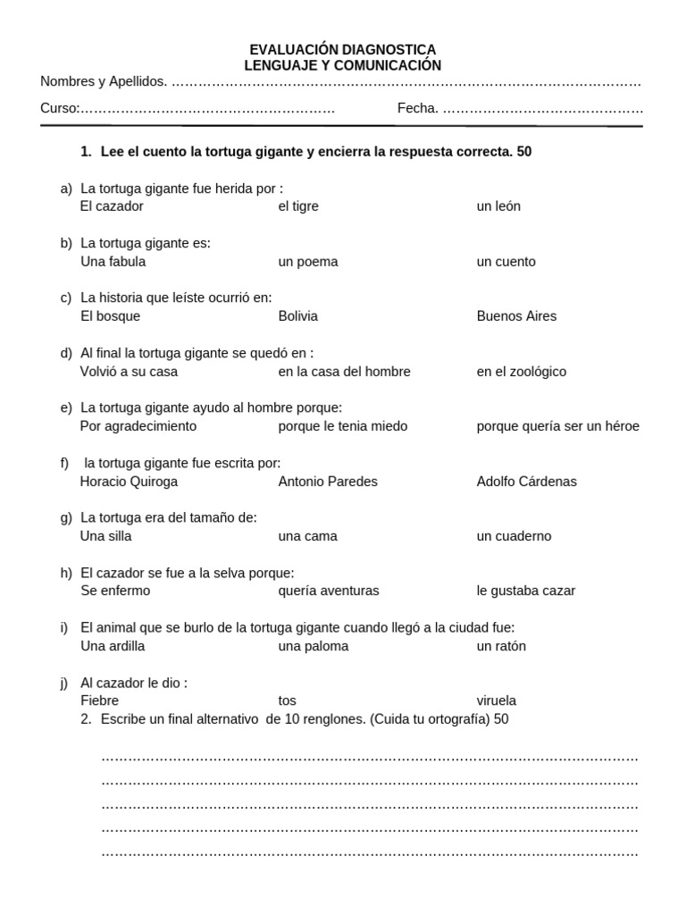 EVALUACIÓN LENGUAJE diagnostica | PDF