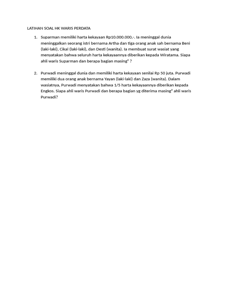 Latihan Soal Hk Waris Perdata_tm9 | PDF