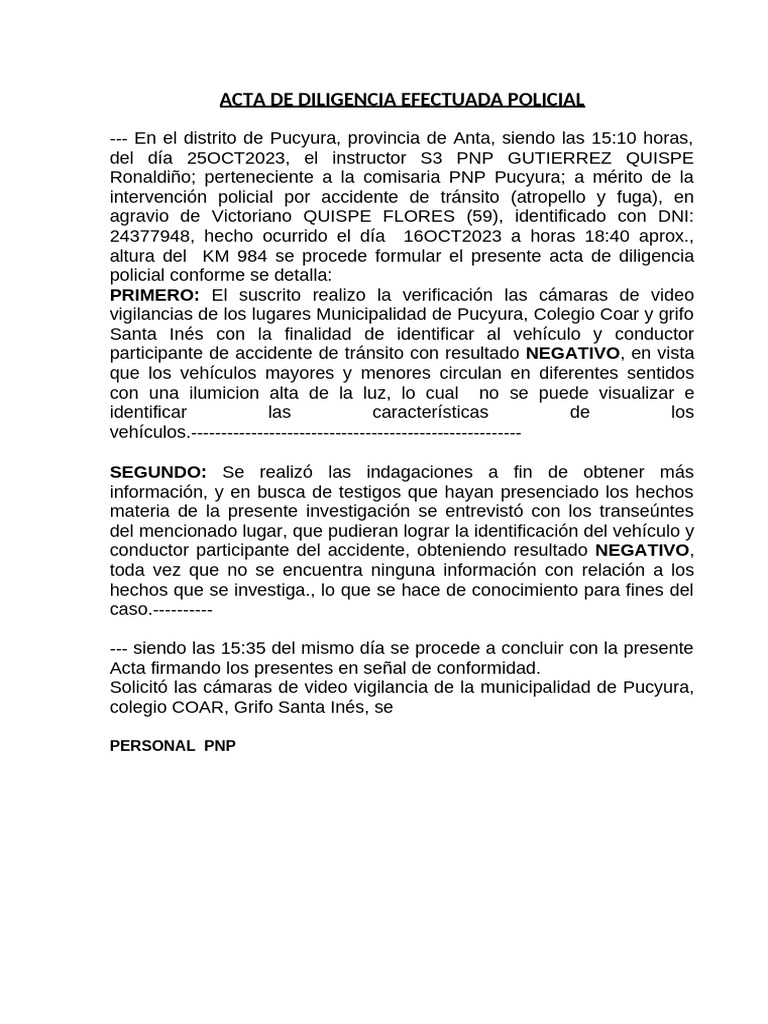 Acta de Diligencia Policial | PDF