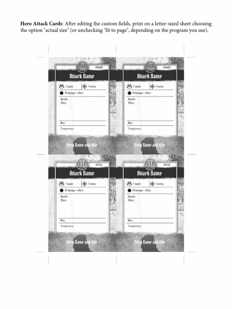 Hero Attack Cards Custom Template | PDF
