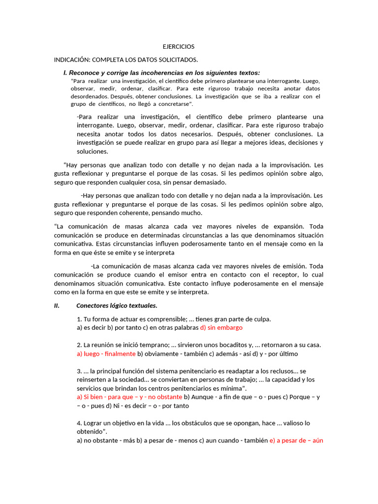 EJERCICIOS de Lenguaje | PDF | Comunicación