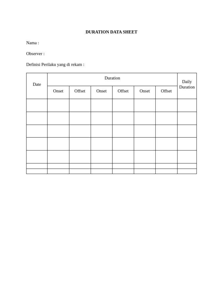 Duration Data Sheet | PDF