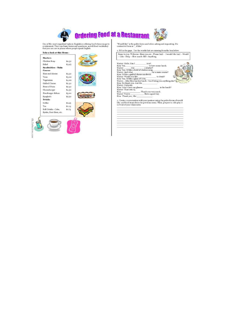 Role Play Restaurant | PDF