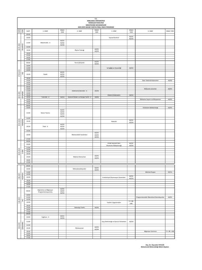 2024-2025_mekatronik_muh._bahar_final_sinav_programi | PDF