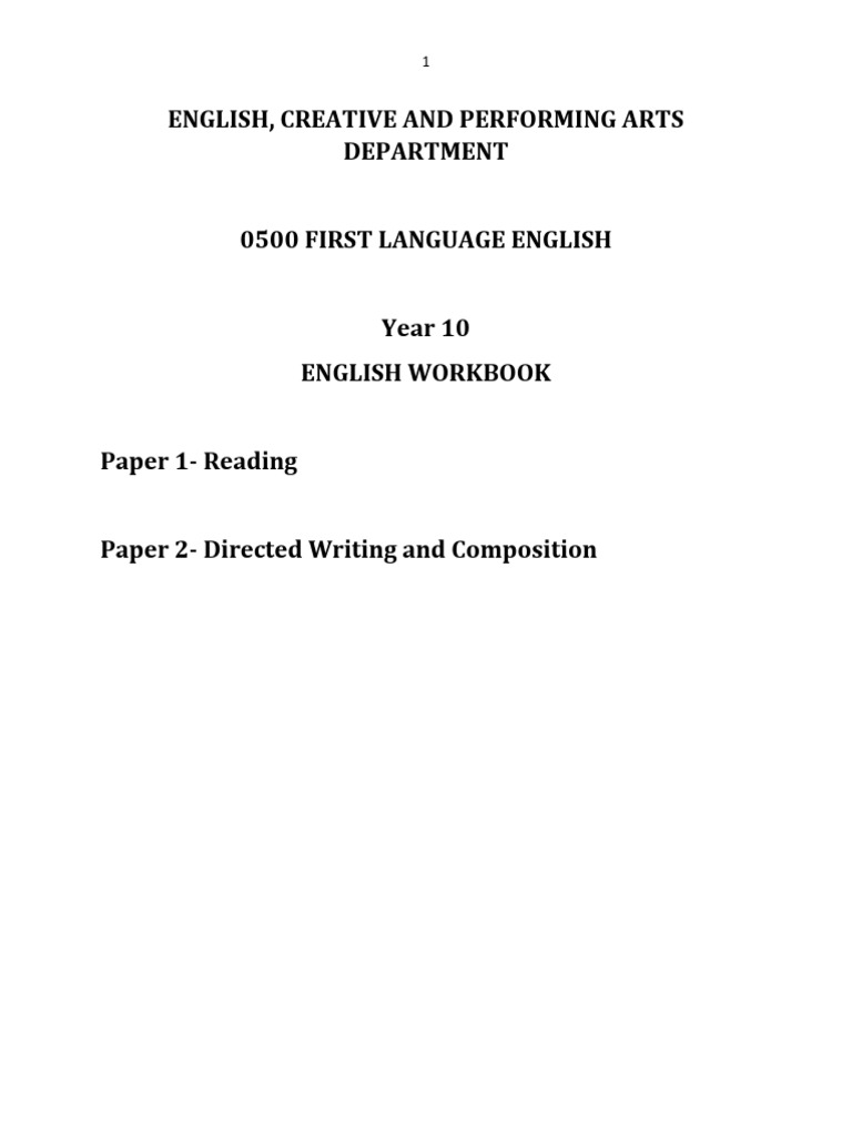 Year 10 English Workbook | PDF | Reading Comprehension | Narration