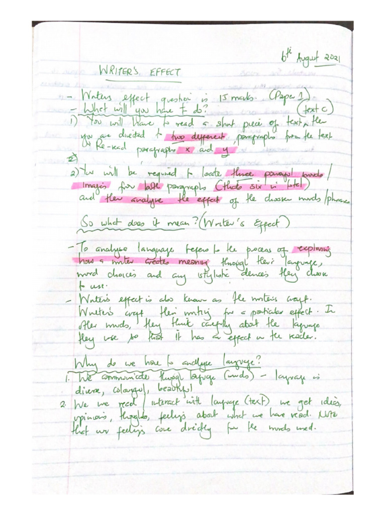 Writer's Effect Notes | PDF