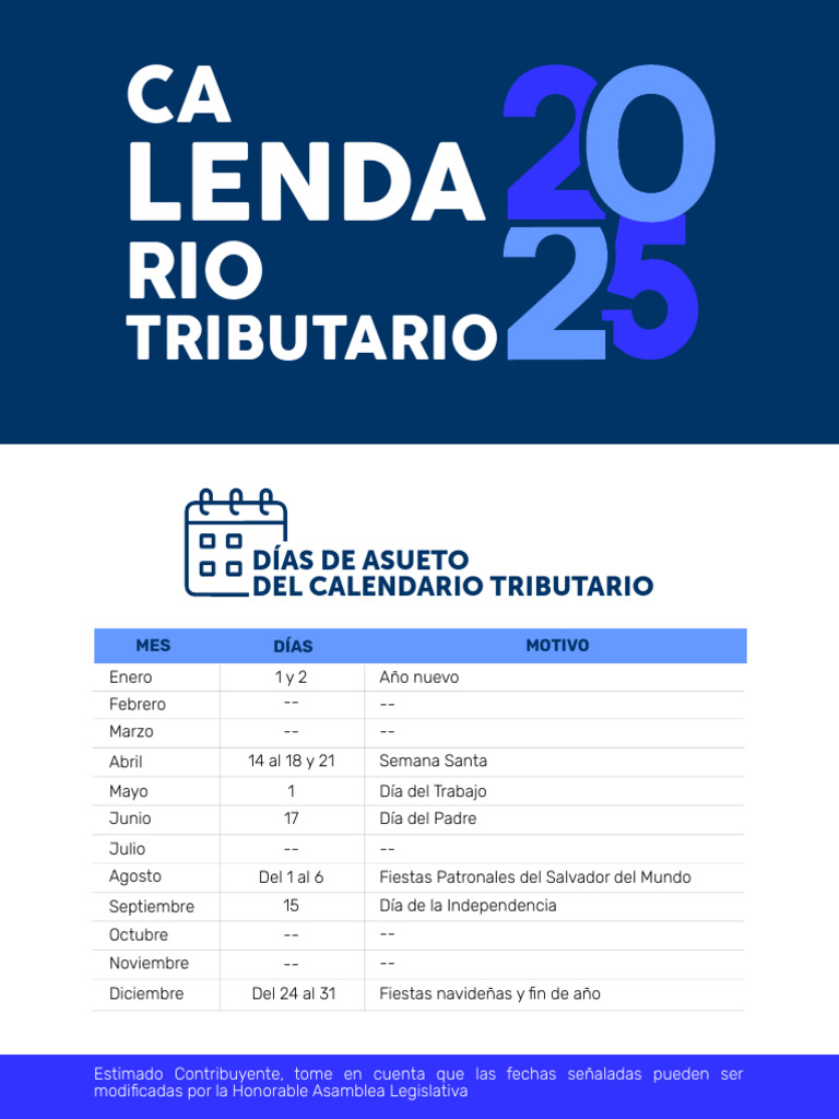 Calendario Tributario 2025 en El Salvador | PDF | Impuestos | Impuesto al valor agregado