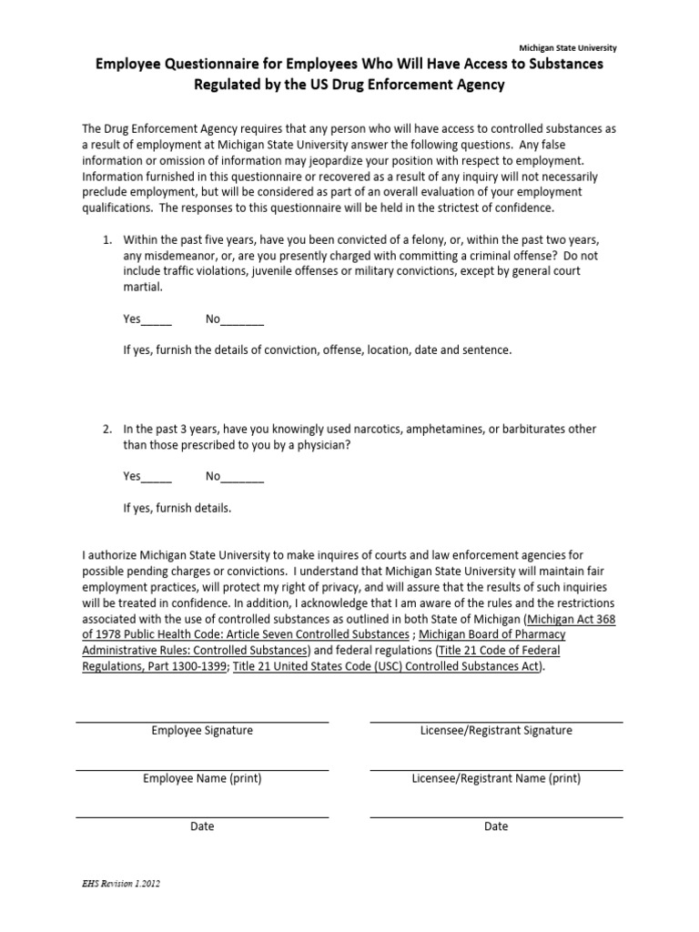 Authorized User Questionnaire | PDF | Controlled Substance | Controlled ...