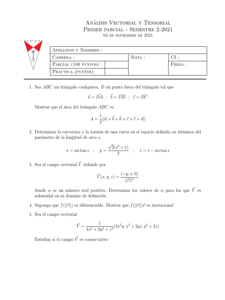 2 2021 1er Parcial Analisis Vectorial | PDF
