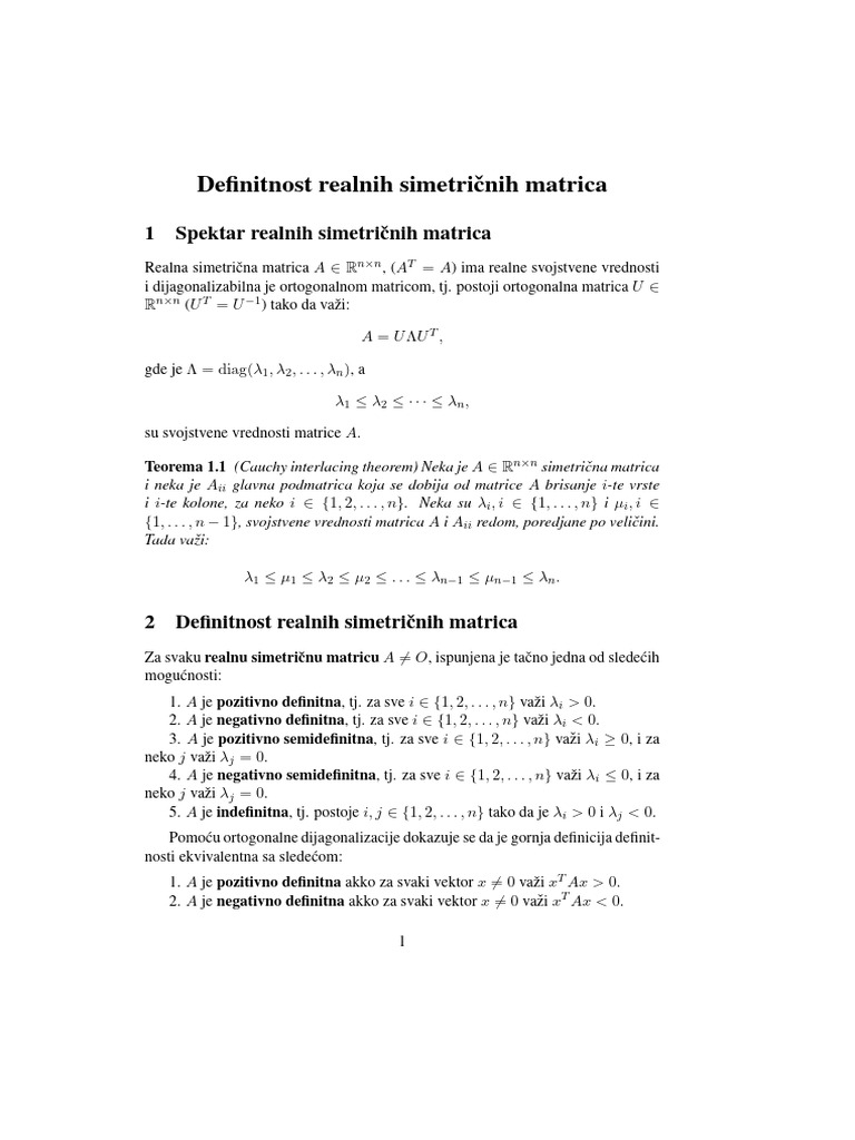 Definiteness of real symmetric matrices | PDF