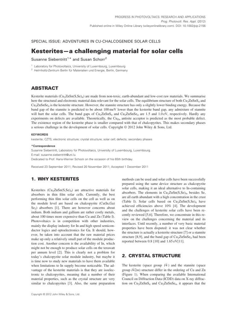 Kesterite Solar Cells: Challenges & Insights | PDF | Solar Cell | Atoms