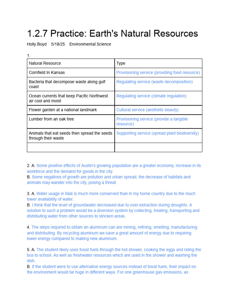 1.2.7 Practice - Earth's Natural Resources | PDF | Renewable Energy ...