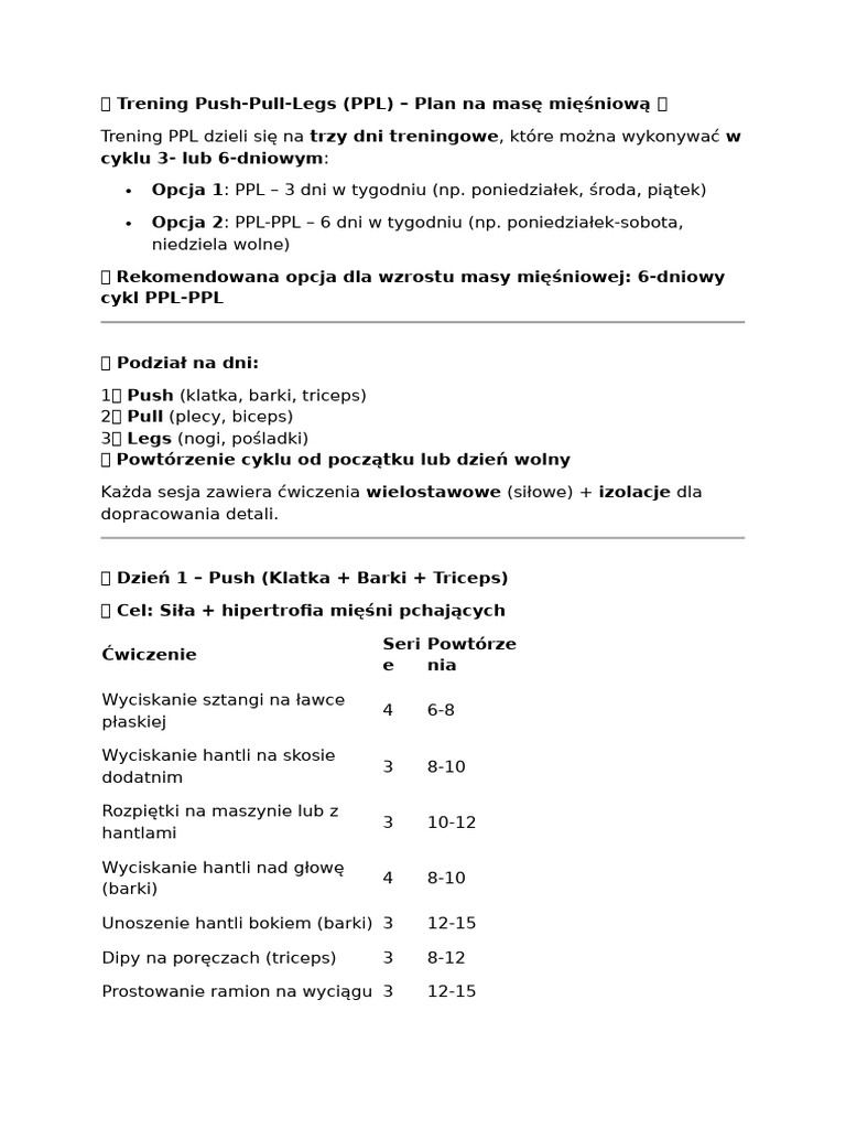? Trening Push-Pull-Legs | PDF