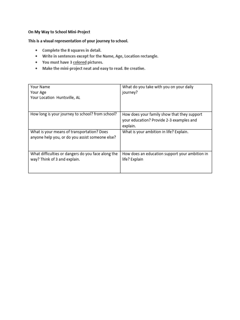On My Way To School Mini Project | PDF