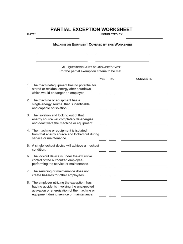 Partial Exception Worksheet | PDF