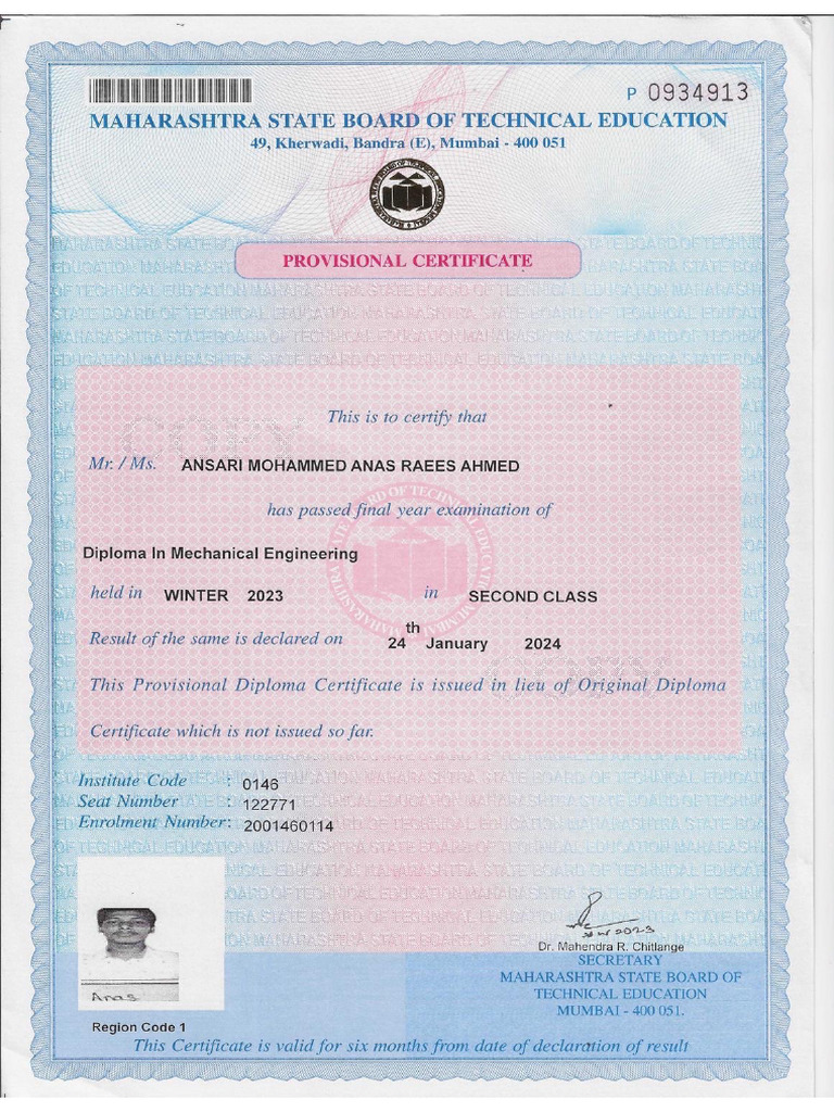 Mechanical Engineering Certificate | PDF