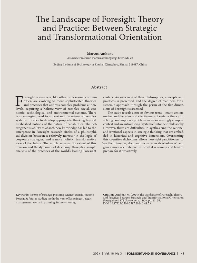 The Landscape of Foresight Theory and Practice - Between Strategic and ...