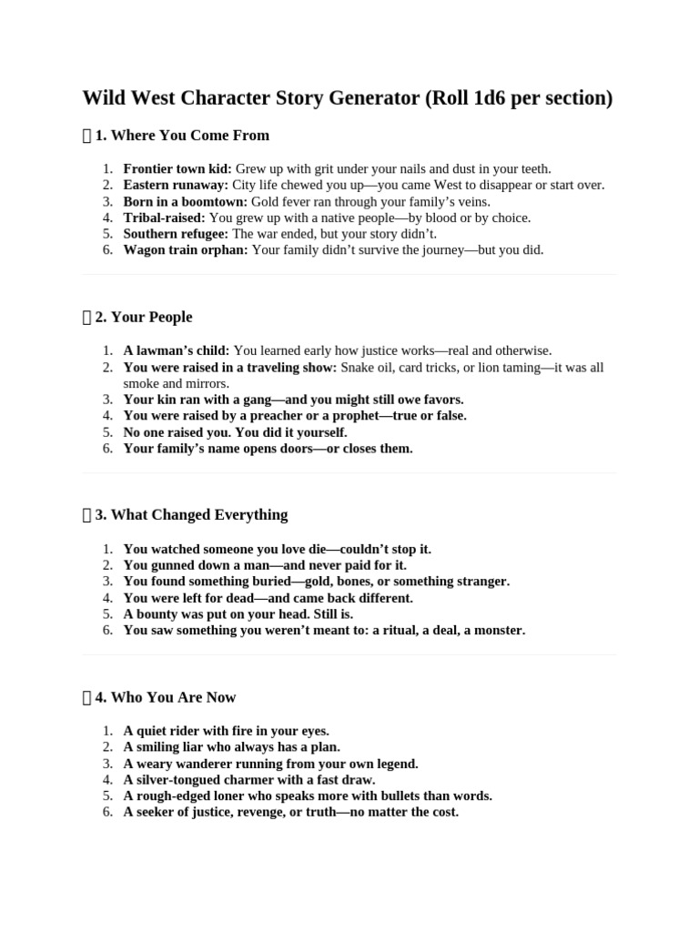 Wild West Character Story Generator | PDF
