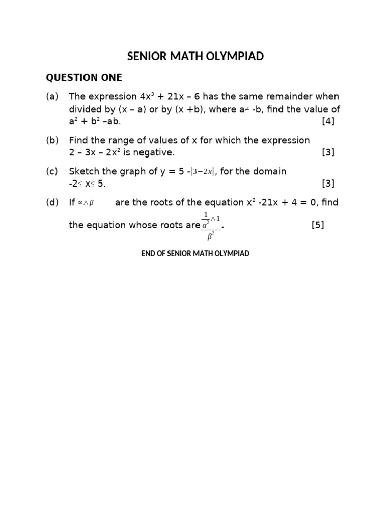 Senior Math Olympiad | PDF
