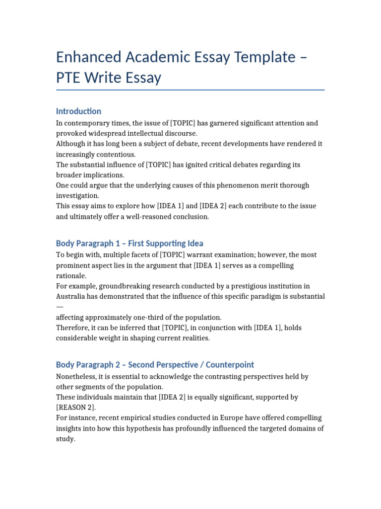 Academic Essay Template PTE 2 | PDF