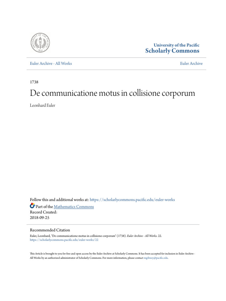 1738 de Communicatione Motus in Collisione Corporum | PDF