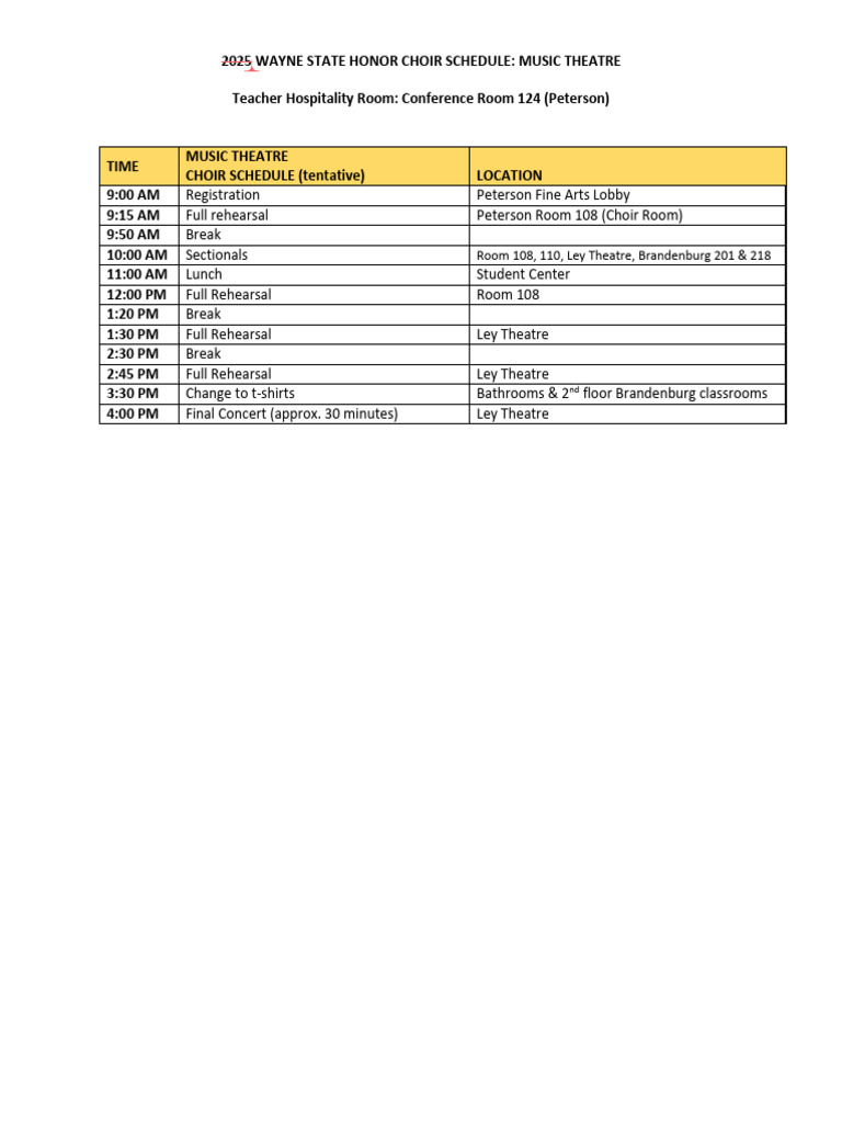 2025 WSC Music Theatre Honor Choir Schedule | PDF