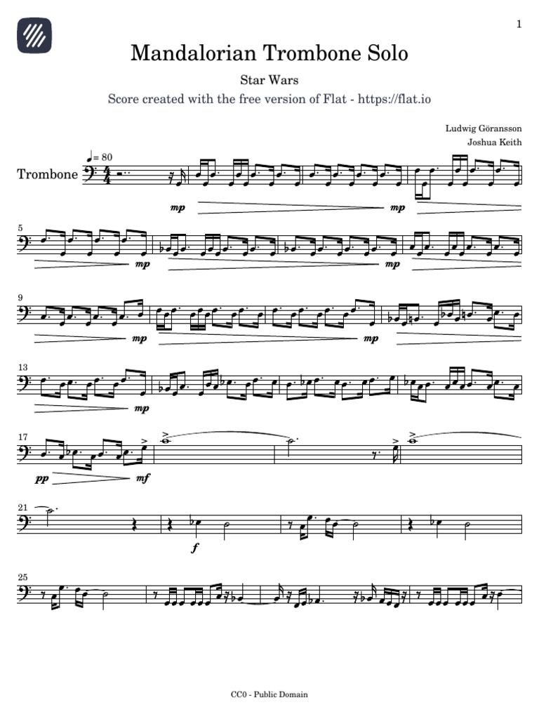 Mandalorian Trombone Solo Sheet Music | PDF