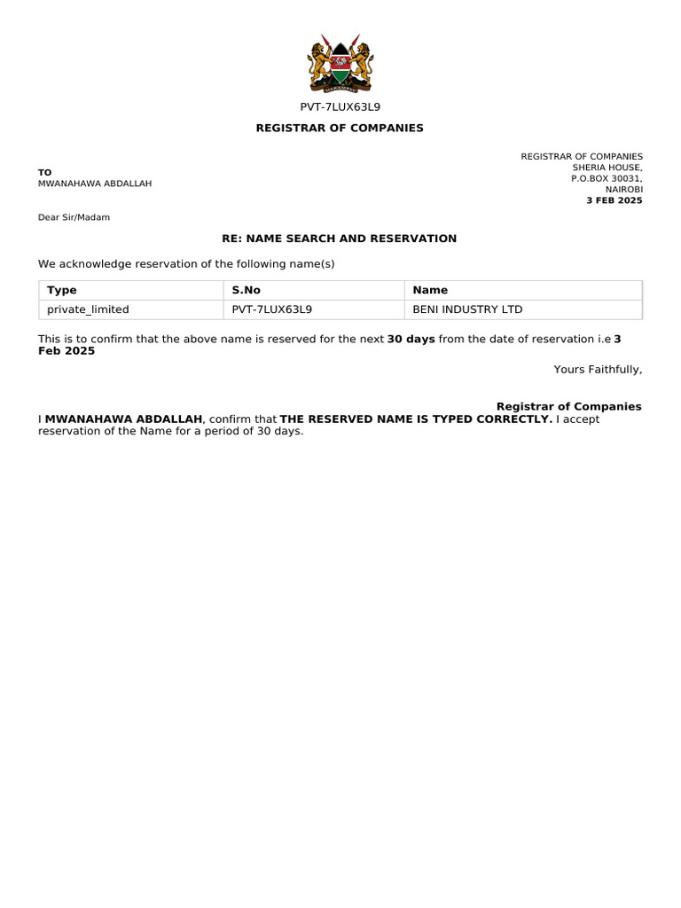 3L9-Name Reservation | PDF