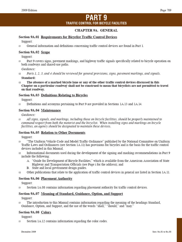 Manual On Uniform Traffic Control Devices 2009, PT 9, Traffic Control ...