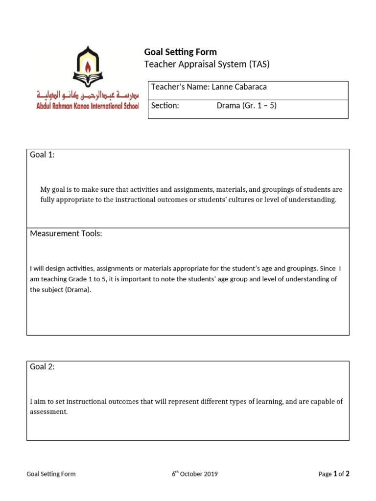 Goal Setting Form | PDF
