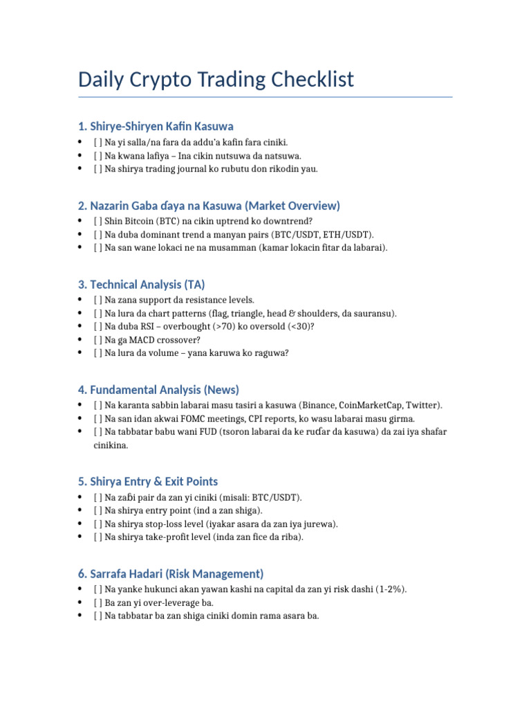 Daily Crypto Trading Checklist | PDF