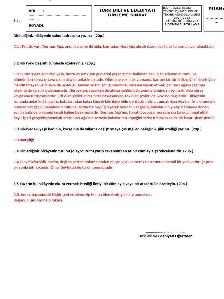 TDE 1.1 Dinleme Sorulari Cevaplari 4 | PDF