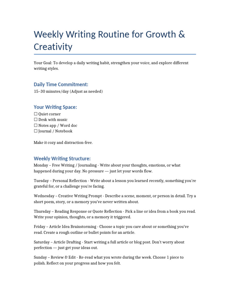 Weekly Writing Habit Guide | PDF