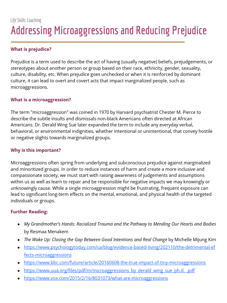 Microaggression and Prejudice Handout | PDF