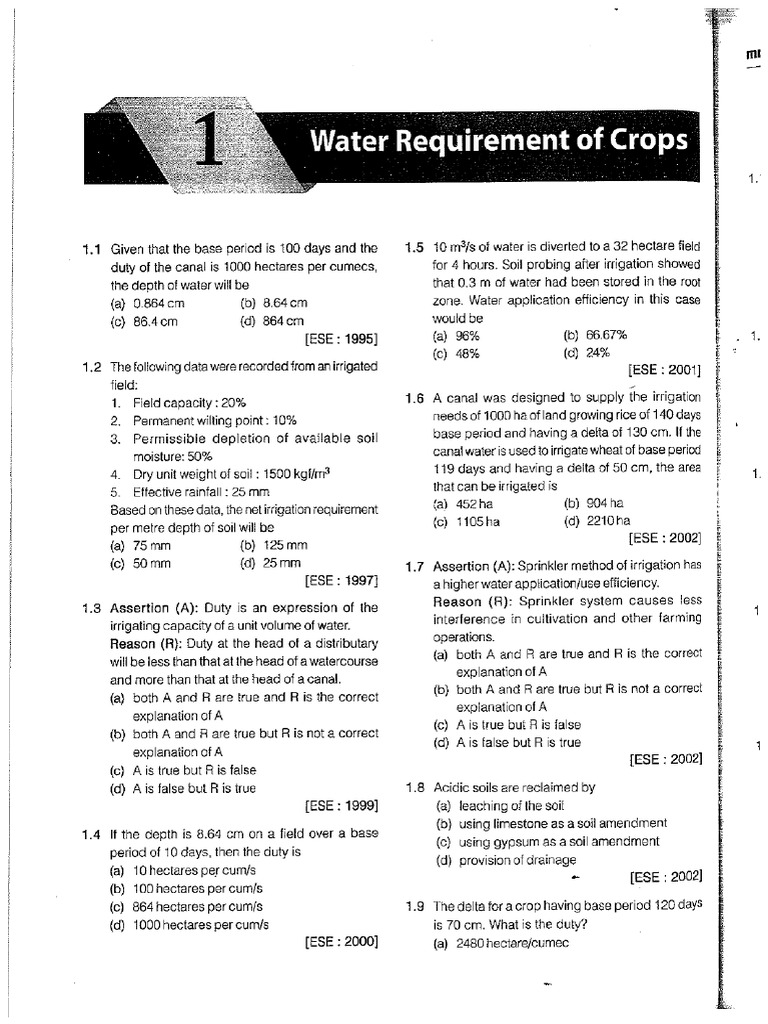 Water Requirement of Crops | PDF | Irrigation | Soil